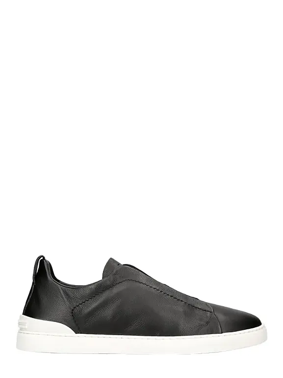 Zegna Triple Stitch Secondskin Leather Trainers - Black