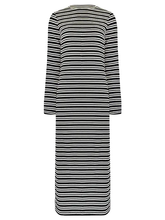 RO&ZO Striped Fluted-sleeve Stretch-woven Midi Dress - Black/white