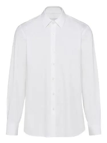 Prada Collared Slim-fit Cotton-blend Shirt - White
