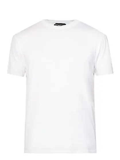 TOM FORD Brand-embroidered Crewneck Cotton-blend T-shirt - White