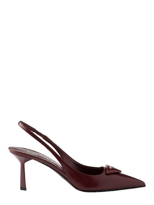 Prada Logo-plaque Slingback Heeled Leather Pumps - Red