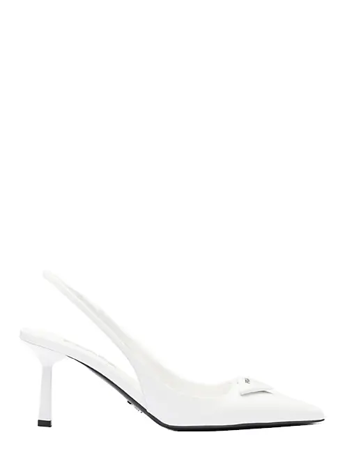 Prada Logo-plaque Slingback Heeled Leather Pumps - White