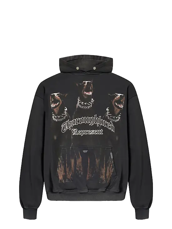 REPRESENT Thoroughbred Graphic-print Cotton-jersey Hoody - Vintage Black