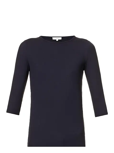 Vince Three-quarter Sleeve Ribbed Top - Coastal Blue