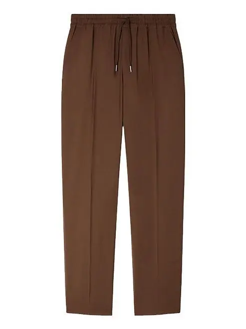 Sandro Drawstring-waist Straight-leg Wool-blend Trousers - Chocolate