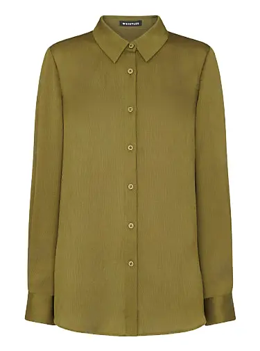 Whistles Molly Relaxed-fit Satin Shirt - Khaki/olive