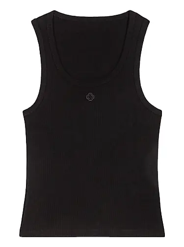 Maje Logo-embroidered Ribbed Stretch-cotton Vest - Noir / Gris