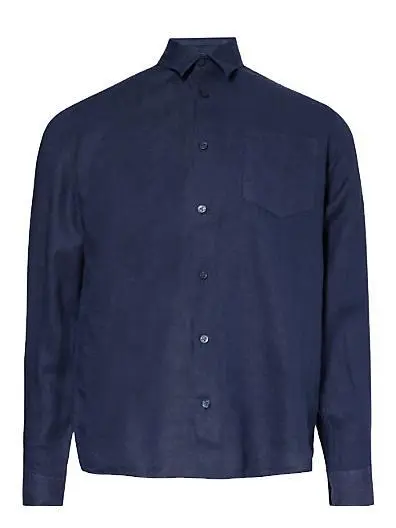 Vilebrequin Caroubis Logo-embroidered Linen Shirt - Bleu Marine