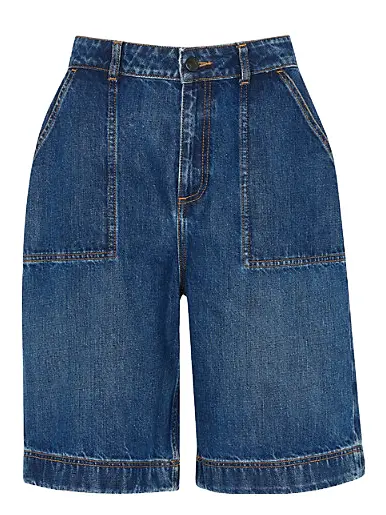 Whistles Raya Long-line High-rise Denim Shorts - Blue