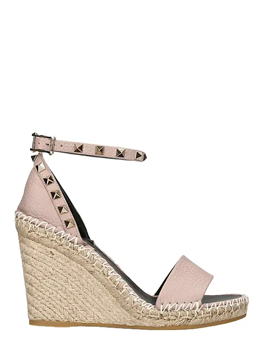 Valentino Garavani Rockstud 105 Leather Espadrille Wedges - Blush