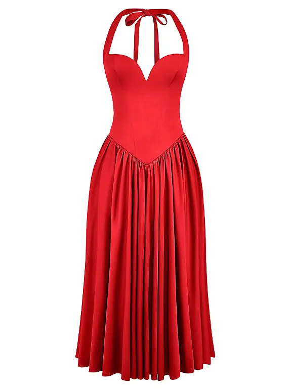 House Of Cb Coquette Sweetheart-neck Midi Dress - Scarlet