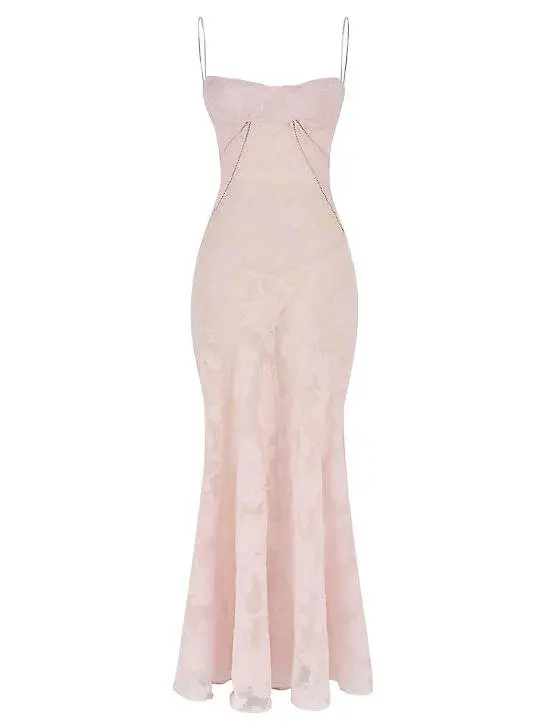 House Of Cb Lace-up Lace Maxi Dress - Pink Floral Print