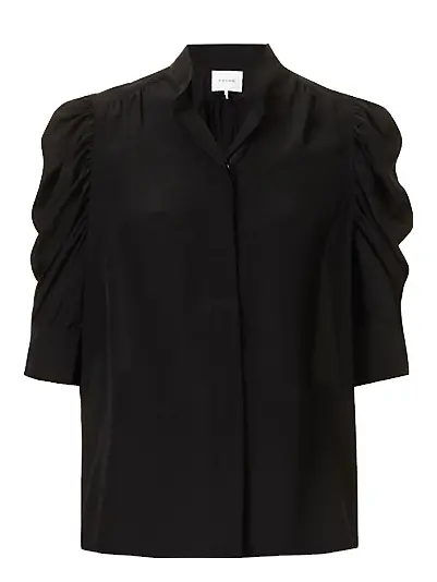 FRAME Gillian Puffed-shoulder Silk-crepe Top - Noir