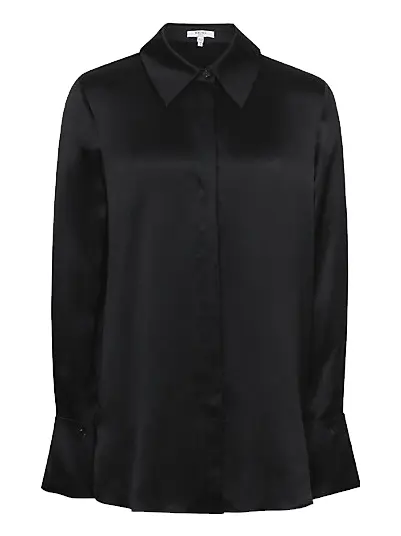 REISS Hailey Point-collar Silk Shirt - Black