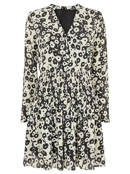 Whistles Floral-print Shirred Woven Mini Dress - Black