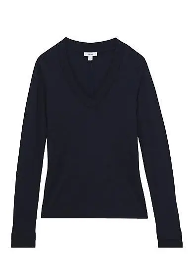 REISS Brady V-neck Fine-knit Top - Navy