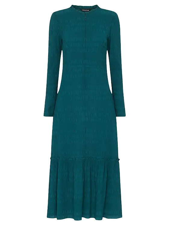 Whistles Mila Long-sleeve Flared-hem Midi Dress - Green