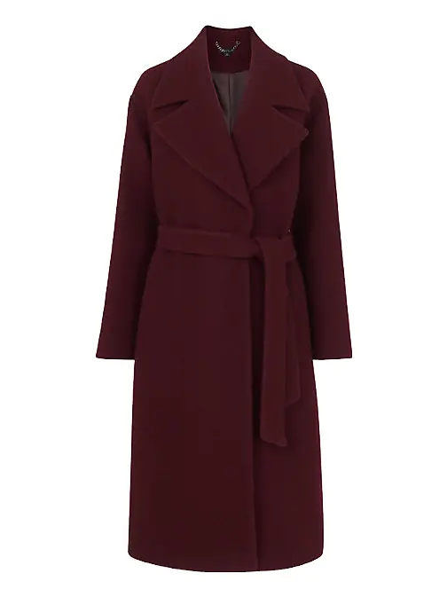Whistles Lorna Tie-waist Relaxed-fit Wool Coat - Plum/claret