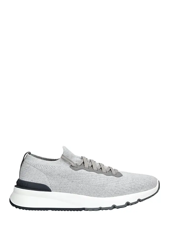 Brunello Cucinelli Brand-embossed Knitted Low-top Sneakers - Grey/other