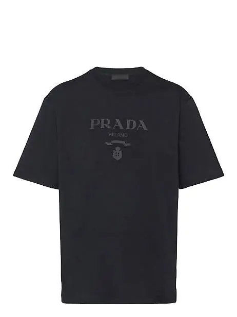 Prada Brand-embroidered Boxy-fit Cotton T-shirt - Black