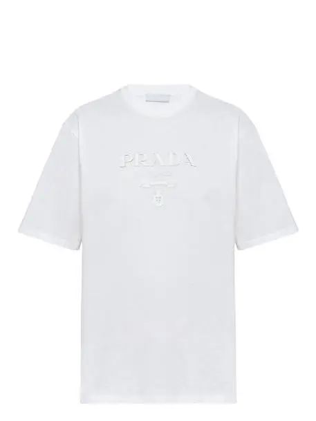 Prada Brand-embroidered Boxy-fit Cotton T-shirt - White