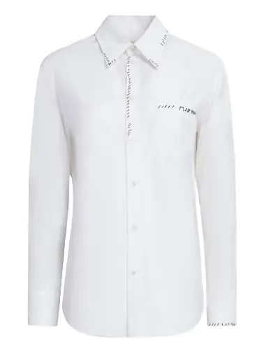 Marni Brand-print Patch-pocket Cotton Shirt - Lily White