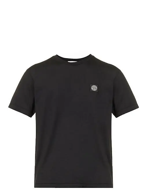 Stone Island Logo-patch Regular-fit Cotton-jersey T-shirt - Black