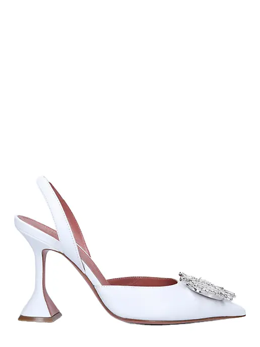 Amina Muaddi Begum Crystal-embellished Slingback Satin Heels - White