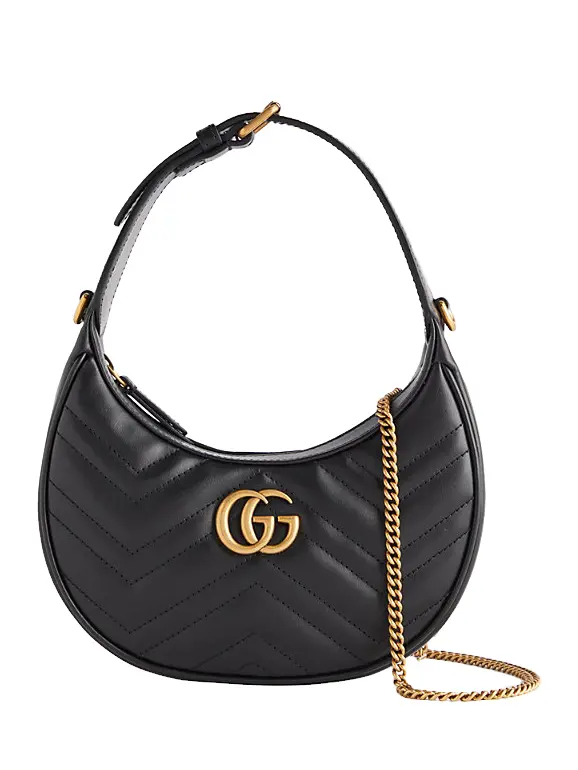 Gucci Half Moon Marmont Mini Leather Shoulder Bag - Nero/nero