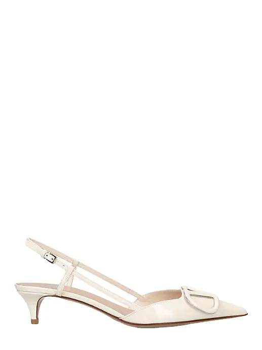 Valentino Garavani Vlogo 40 Pointed-toe Leather Slingback Courts - Cream