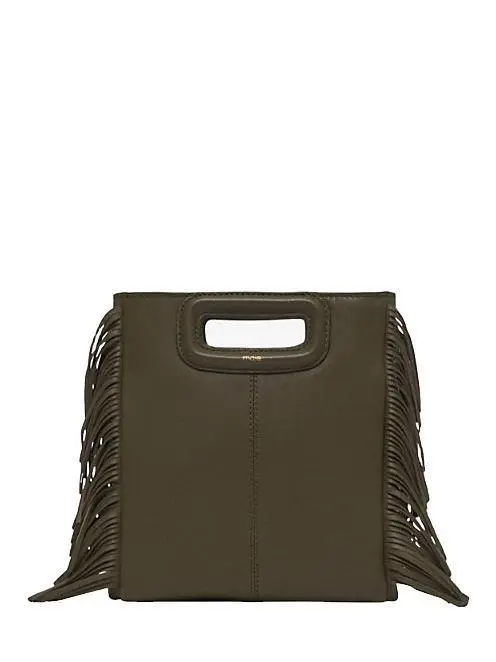 Maje Leather Crossbody Bag With Fringed Trim - Khaki