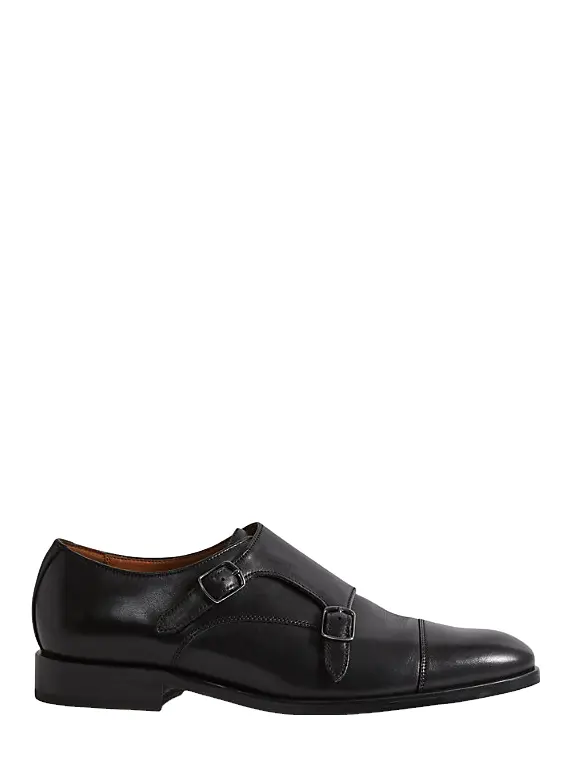 REISS Amalfi Double-monk Strap Leather Shoes - Black