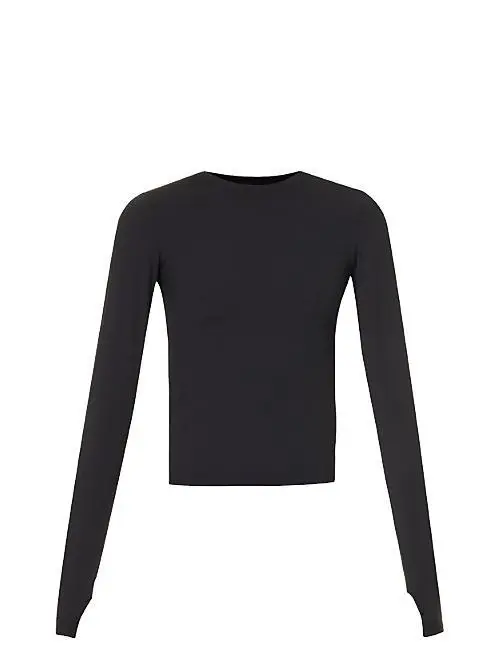 ADANOLA Fitted Long-sleeved Stretch-woven T-shirt - Black