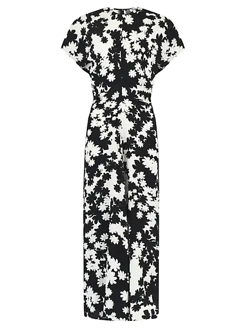 RO&ZO Floral-print Flutter-sleeve Crepe Midi Dress - Black