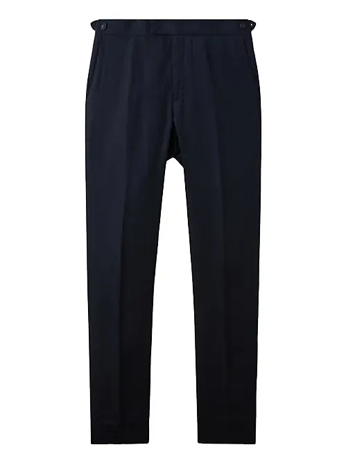 REISS Slim-leg Linen Trousers - Navy