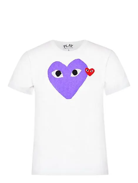 Play Comme Des Garcon Heart Appliqué Cotton-jersey Top - Purple
