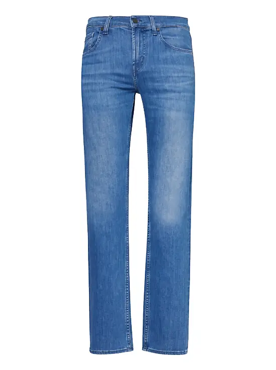 7 For All Mankind Slimmy Luxe Straight-leg Denim-blend Jeans - Mid Blue