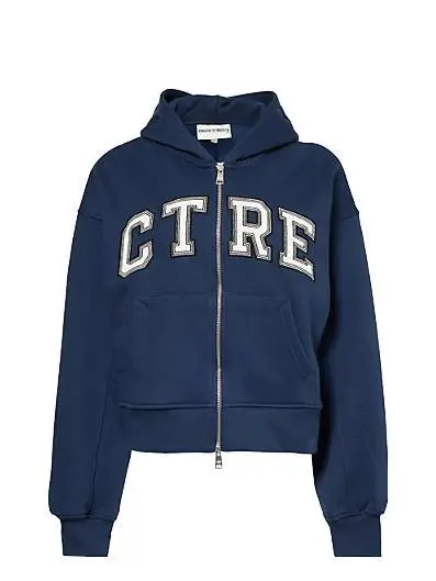 THE COUTURE CLUB Logo Text-embroidered Relaxed-fit Cotton-jersey Hoody - Navy