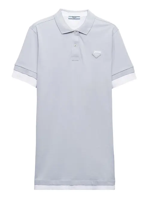 Prada Logo-patch Piqué-cotton And Jersey Mini Dress - Light Blue