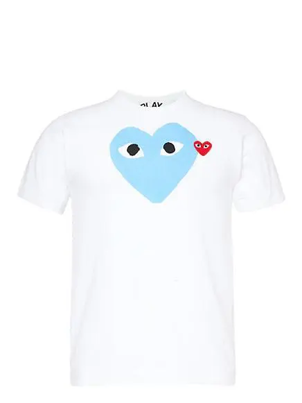 Play Comme Des Garcon Big And Small Heart Brand-appliqué Cotton-jersey T-shirt - Blue