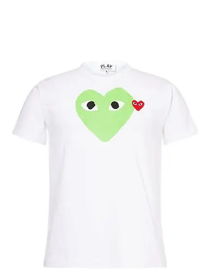 Play Comme Des Garcon Big And Small Heart Brand-appliqué Cotton-jersey T-shirt - Green