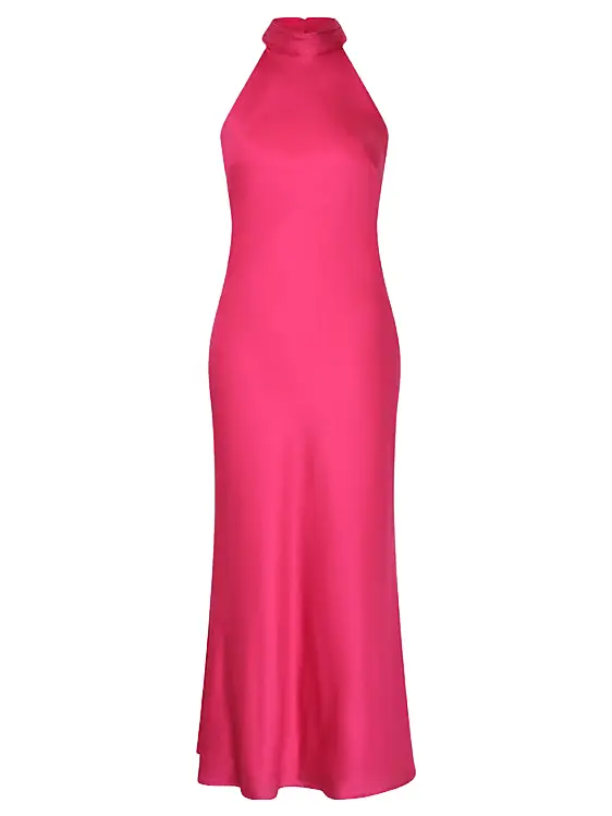 OMNES Halter-neck Drape-back Maxi Dress - Magenta