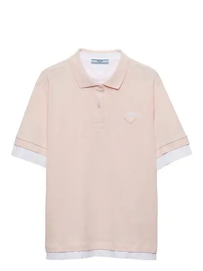 Prada Logo-patch Relaxed-fit Piqué And Jersey Polo Shirt - Pink