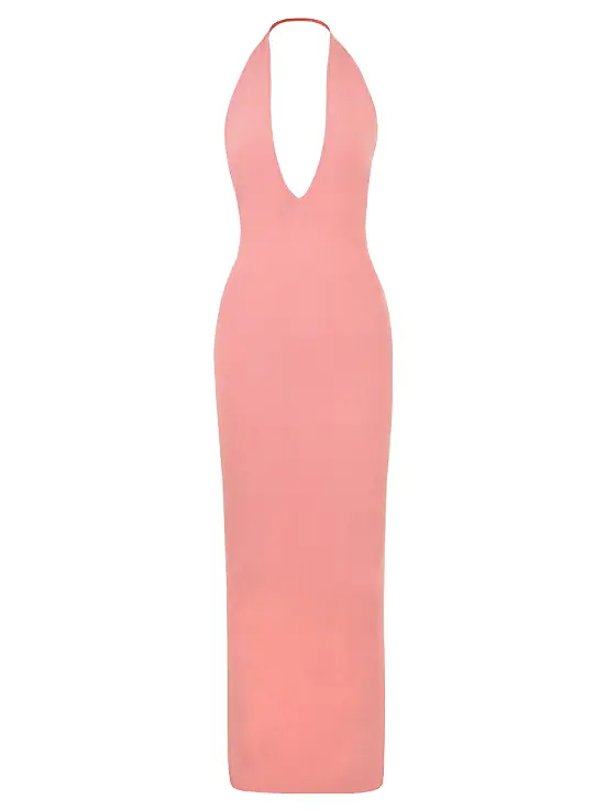 House Of Cb Camelia Plunge-neck Maxi Dress - Apricot