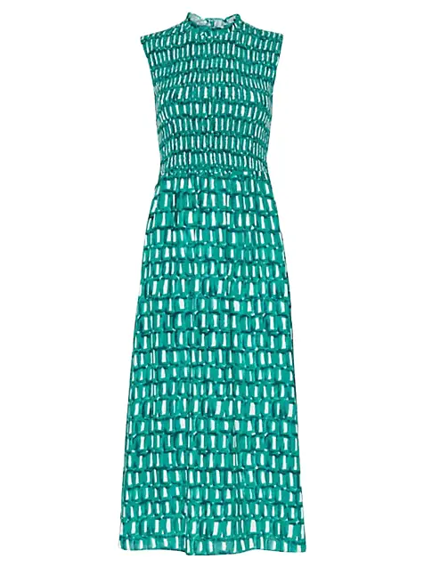 Whistles Heidi Graphic-print Shirred-front Woven Midi Dress - Multi-coloured