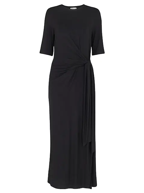 Whistles Twist-knot Long-sleeved Midi Dress - Black