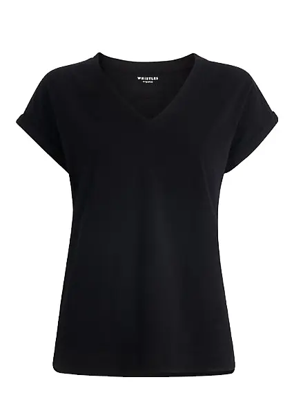 Whistles Willa V-neck Cotton T-shirt - Black