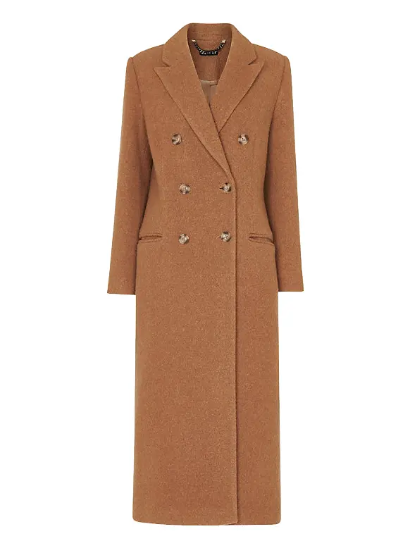 Whistles Point-collar Double-breasted Textured-wool Coat - Tan