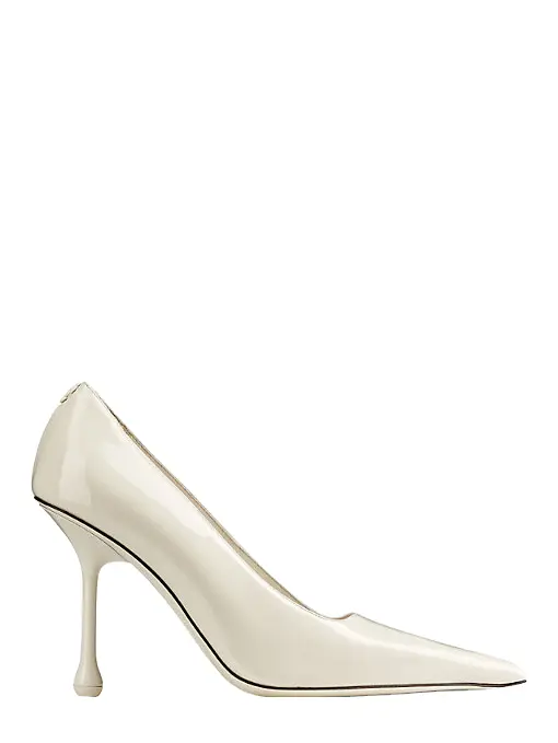 JIMMY CHOO Ixia 95 Pointed-toe Patent-leather Heeled Courts - Latte