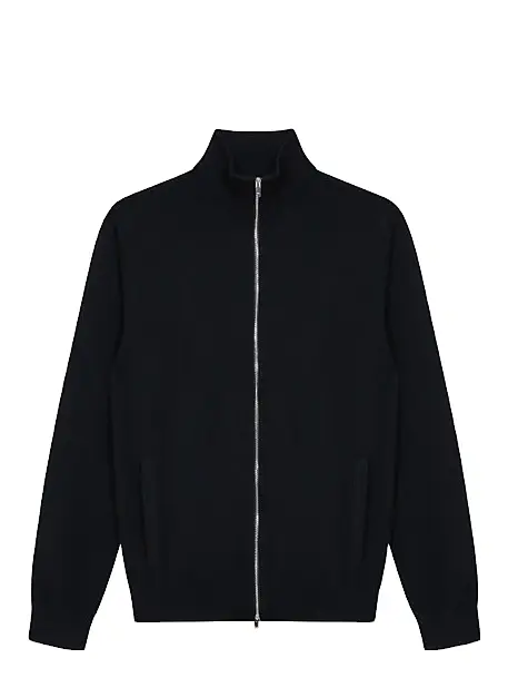 REISS Hampshire Funnel-neck Merino-wool Cardigan - Black